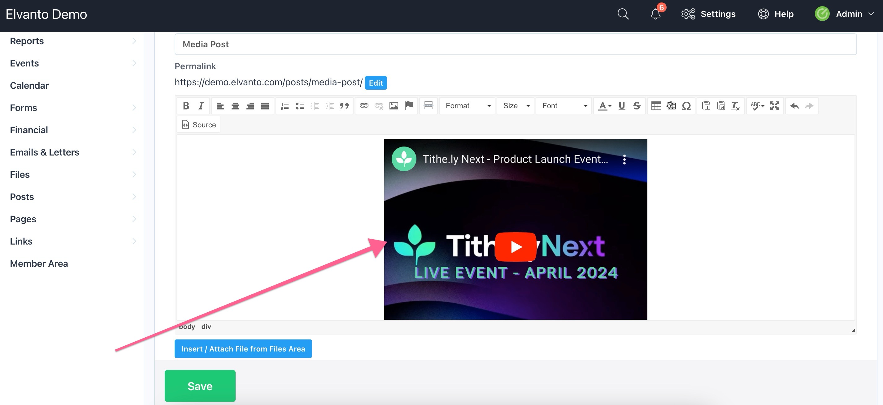 Embedding Videos in Member Area Posts – Elvanto