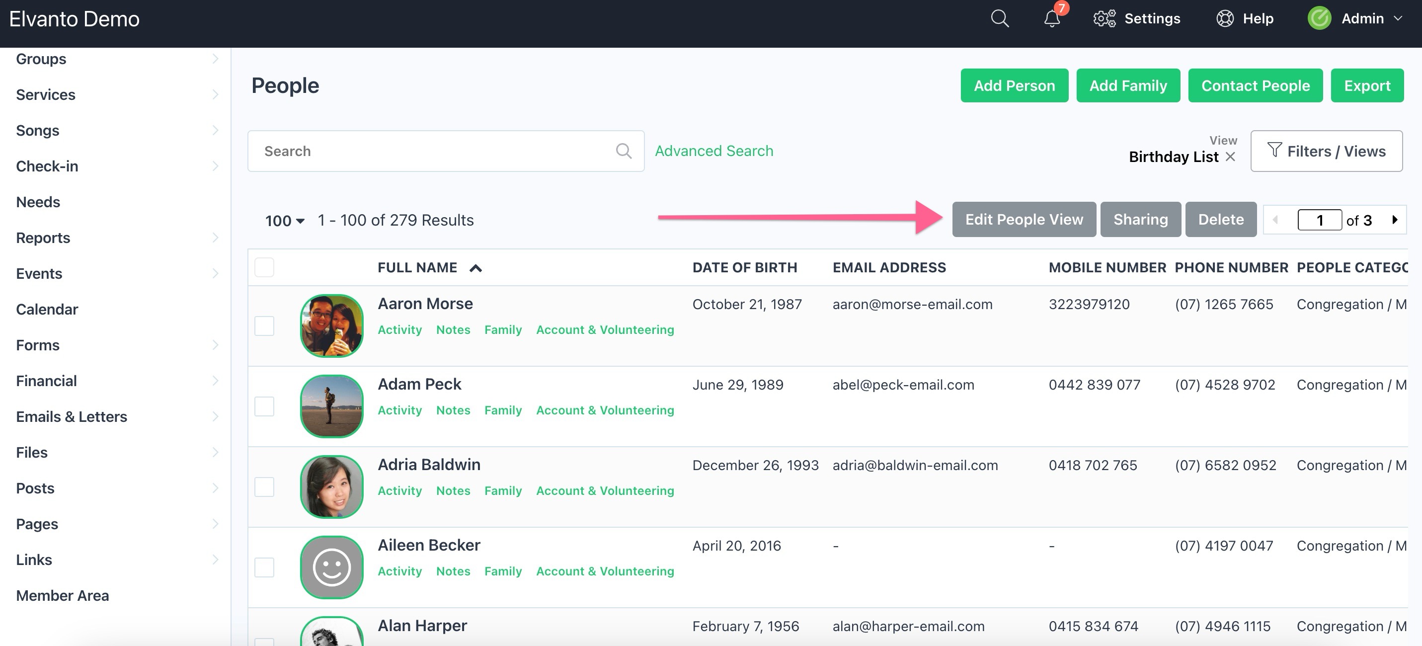 Edit, Share, Export or Delete Custom People Views – Elvanto